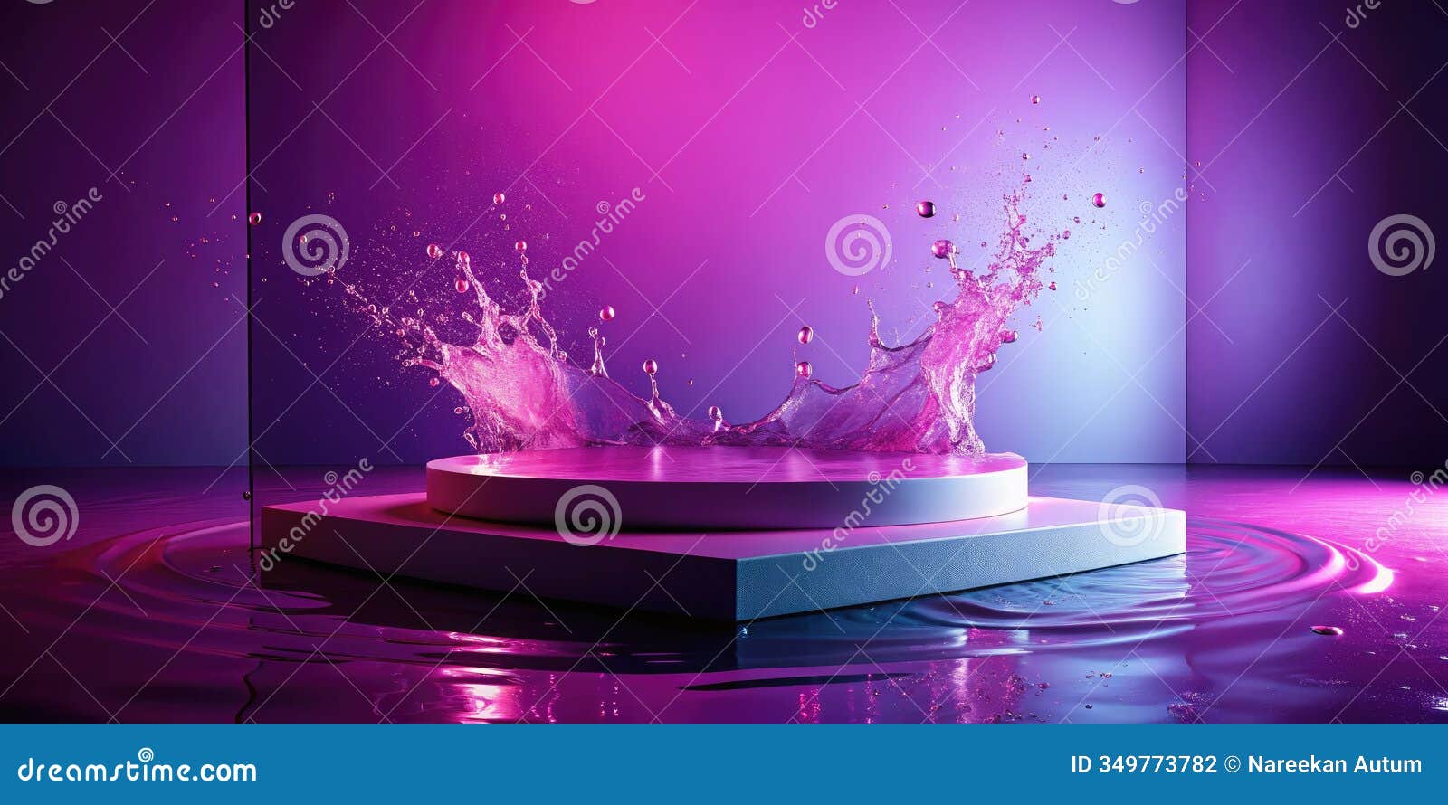 Dynamic Pink Podium Mockup with Purple Gradient Water Splash and Urban ...