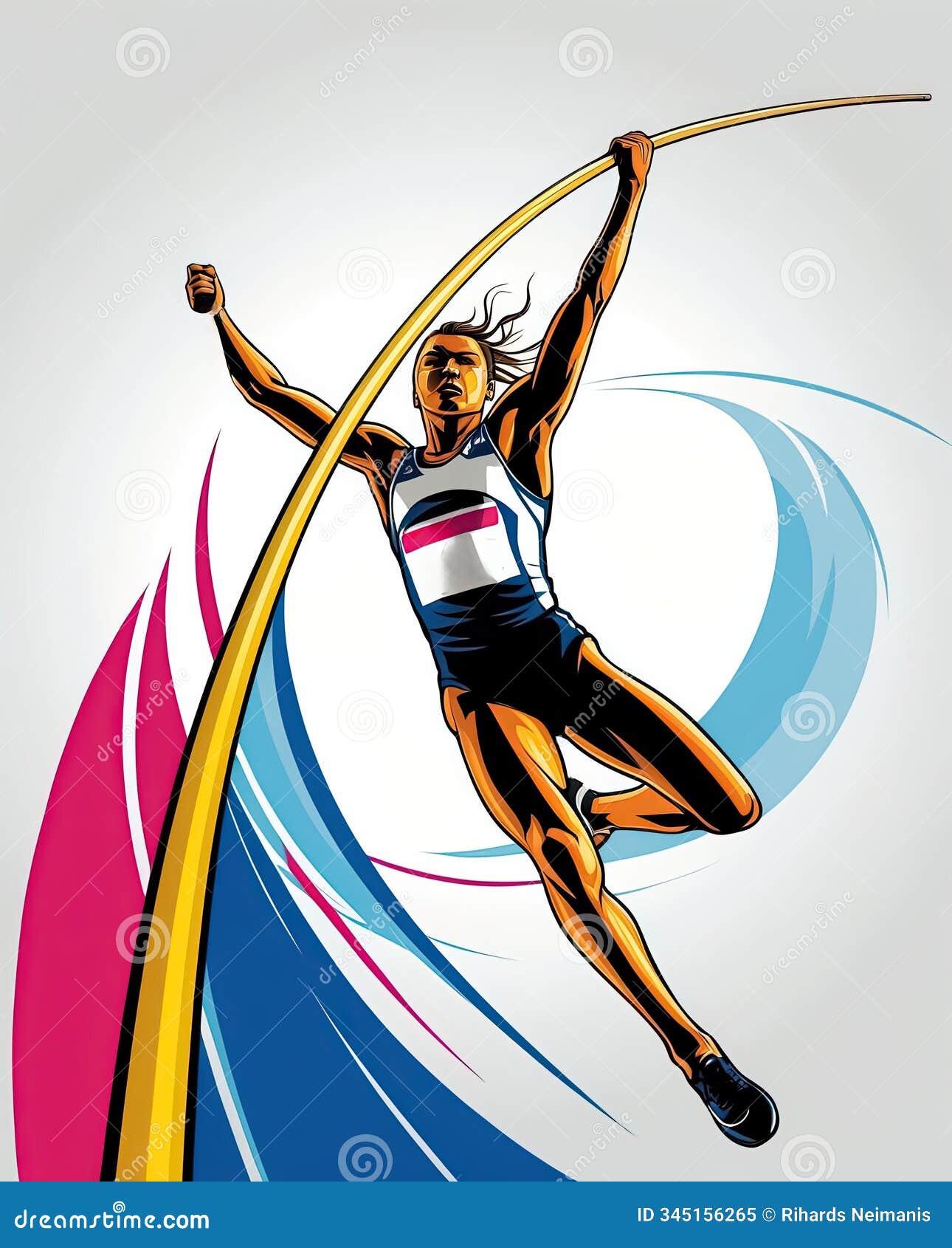 Dynamic Pole Vault Athlete in Action with Vivid Graphics and Energetic ...