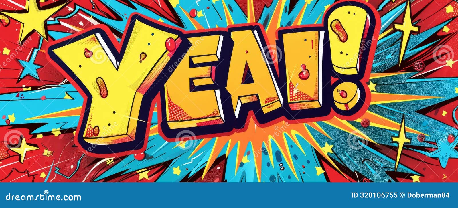 Dynamic Pop-art Banner with the Word YEAH in Bold Comic Style Stock ...