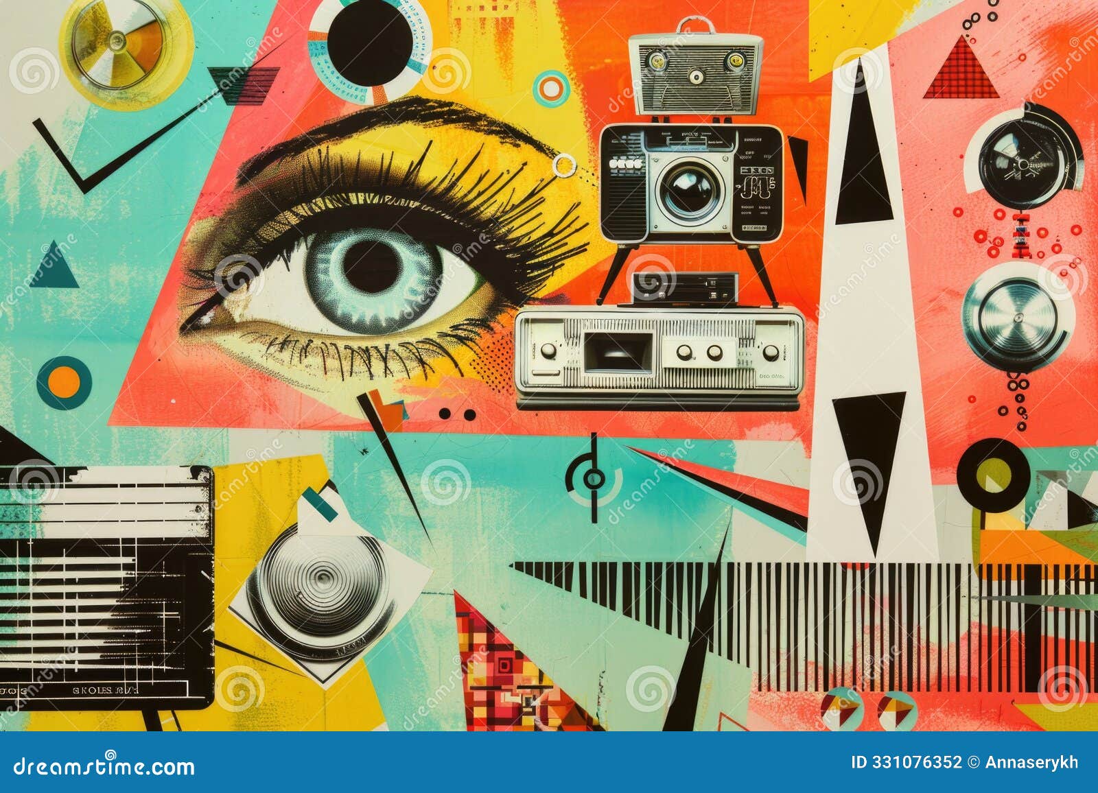 Vibrant Pop Art Collage Featuring Retro Electronics and Abstract ...