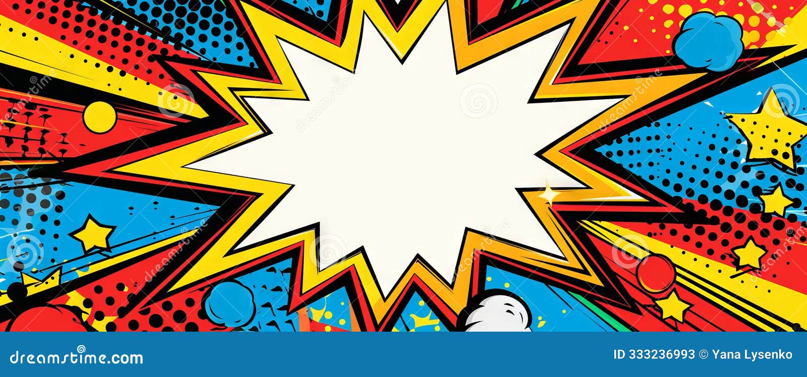 Dynamic Pop Art Style Banner with Bold Colors Exploding from the Center ...