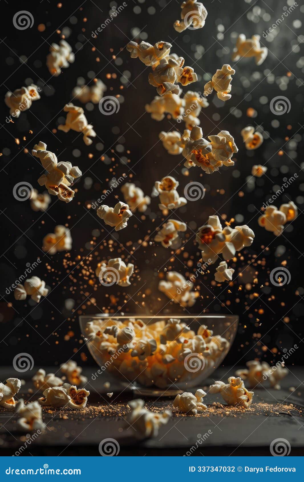 Dynamic Popcorn Explosion in Mid-Air, Dark Background, Cinematic Snack ...