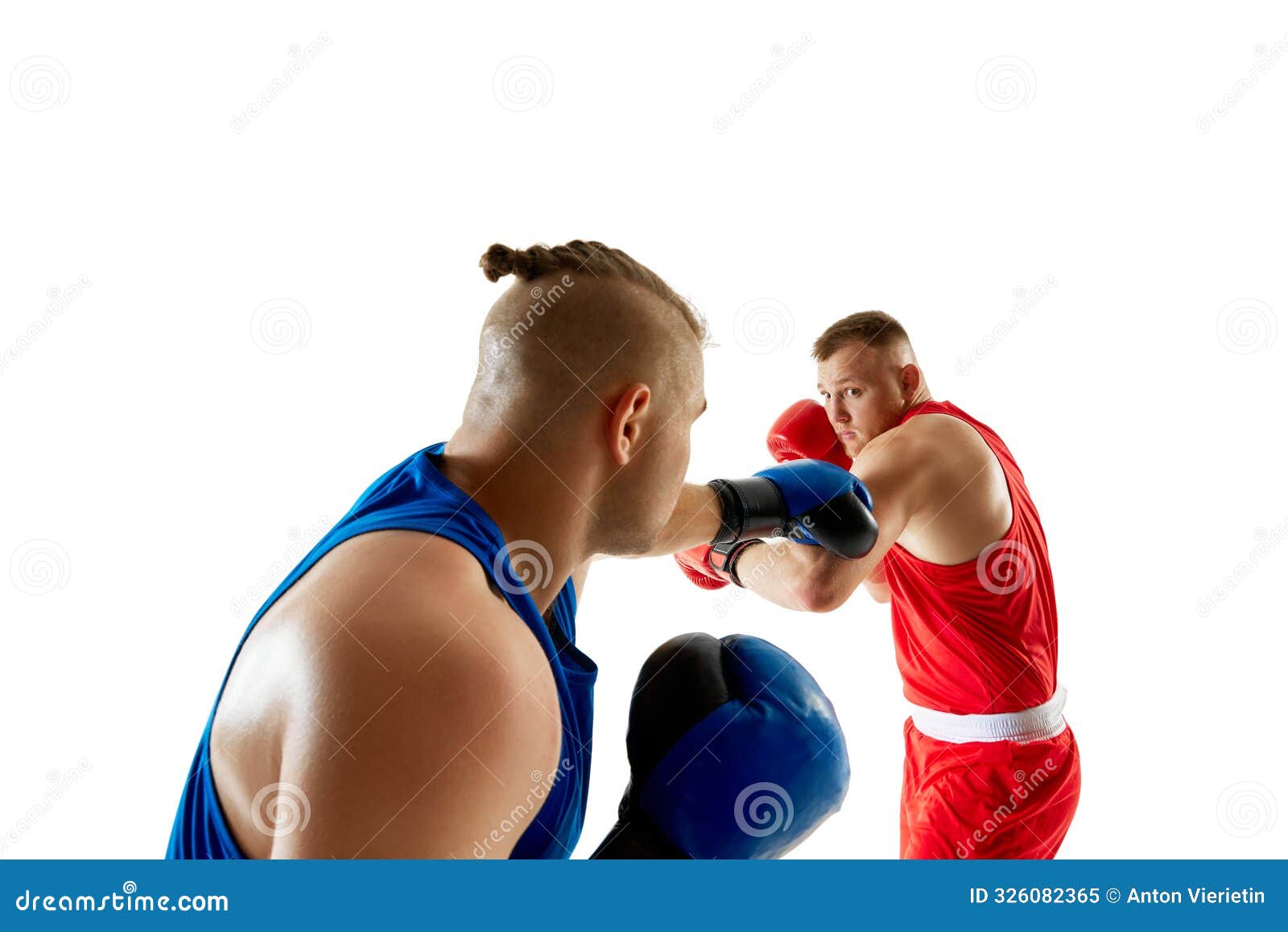 Dynamic Portrait of Two Fighters, Red Boxer and Blue Boxer, Engaged in ...