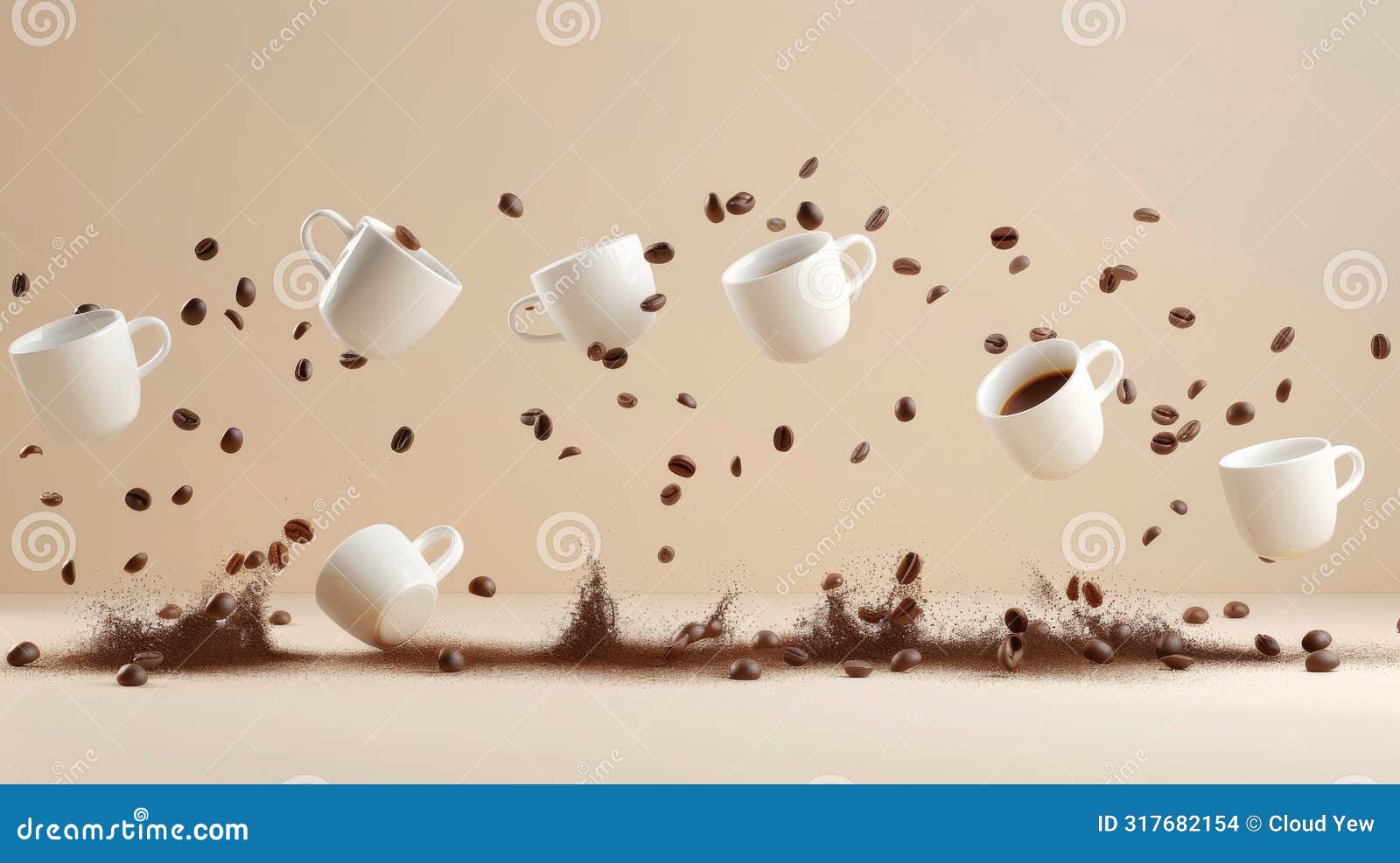 Dynamic Poster Design Featuring Levitating Coffee Cups in a Kinetic ...