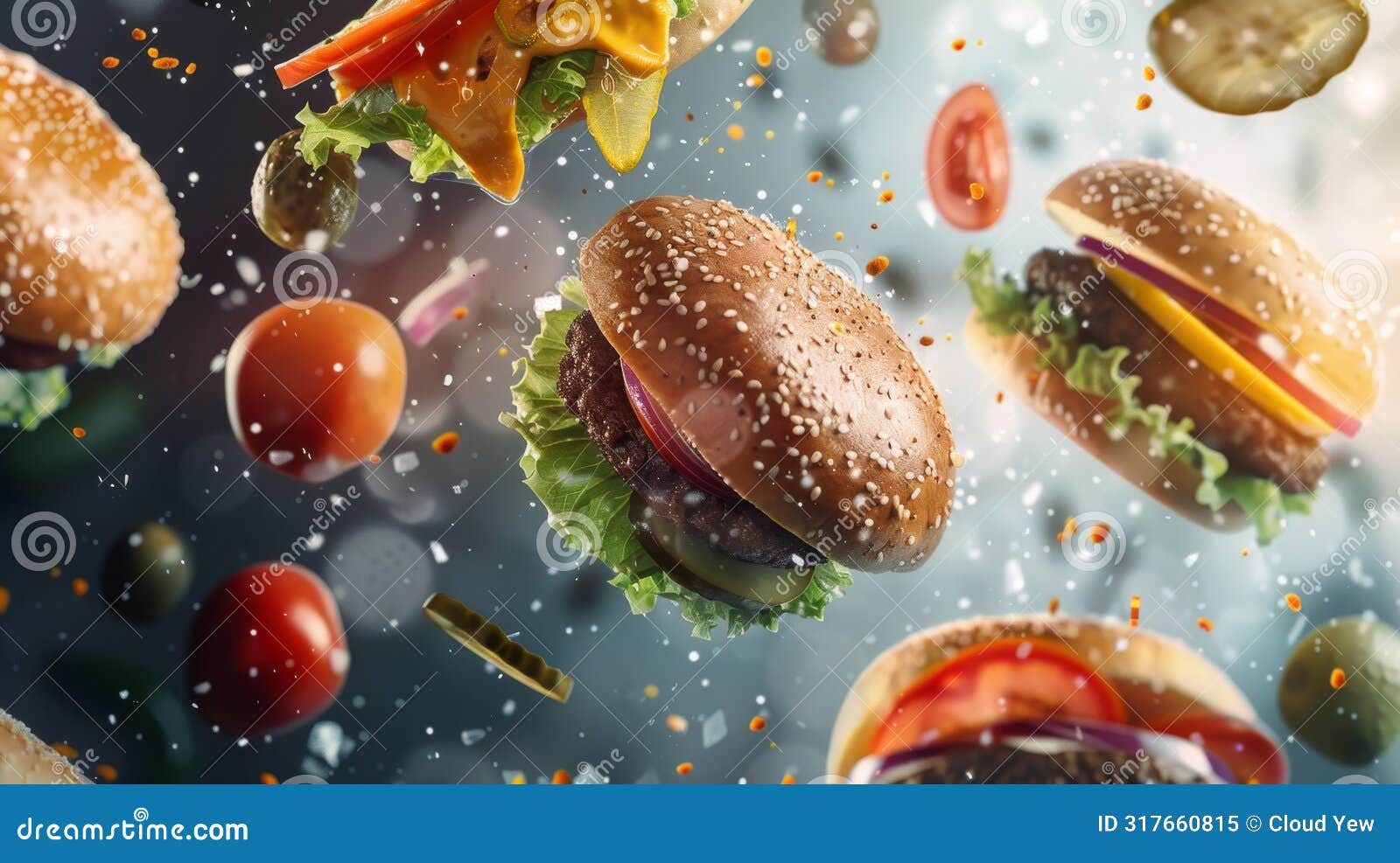 Dynamic Poster Design Showcasing Floating Burger Ingredients in a ...