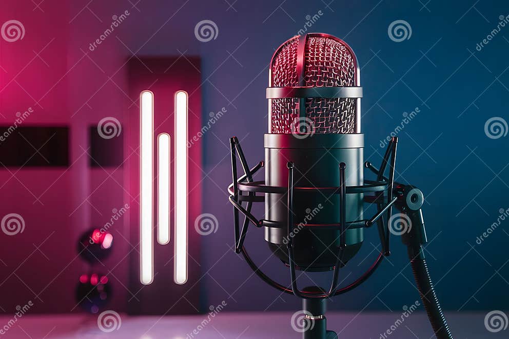 Dynamic Presentation, Studio Microphone with Neon Lights, Modern ...