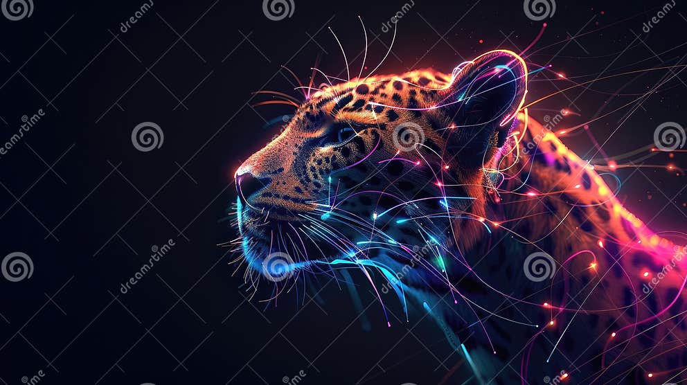 Dynamic Profile of a Neon Leopard with Vivid Strands and Particles ...