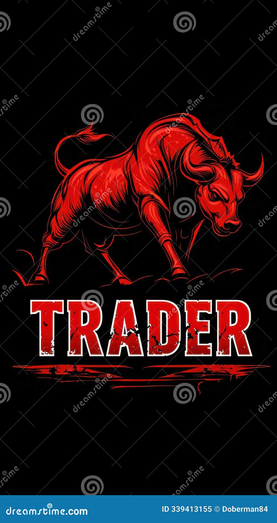 Dynamic Red Bull Logo Design Featuring Bold Text "TRADER" Symbolizing ...
