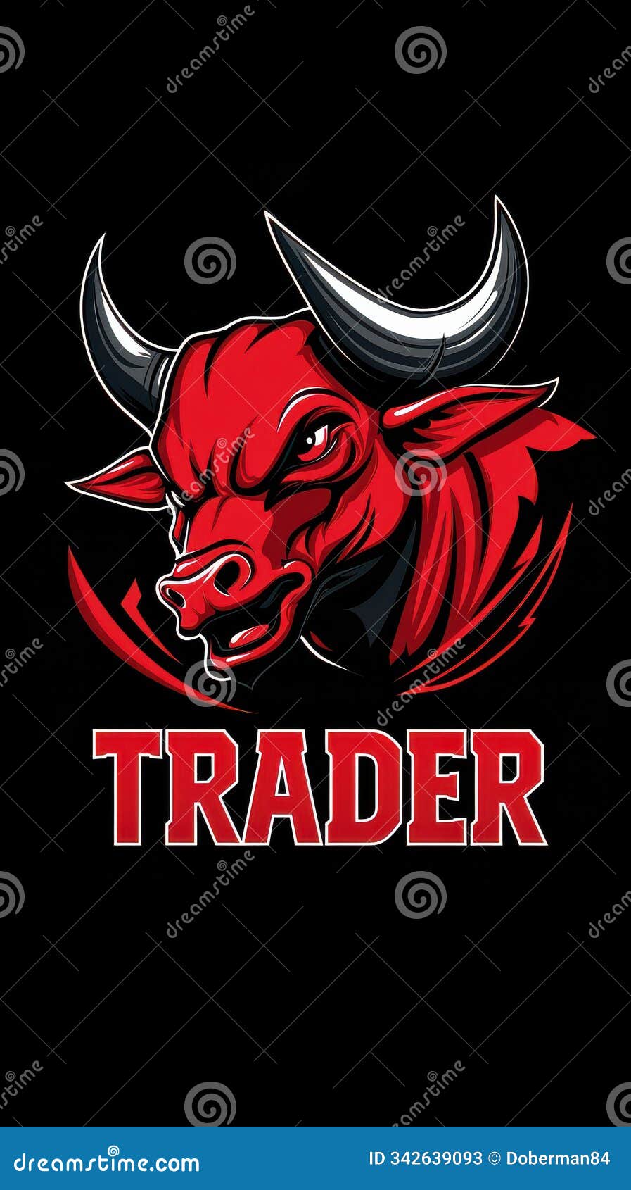 Dynamic Red Bull Logo Design Featuring Bold Text "TRADER" Symbolizing ...
