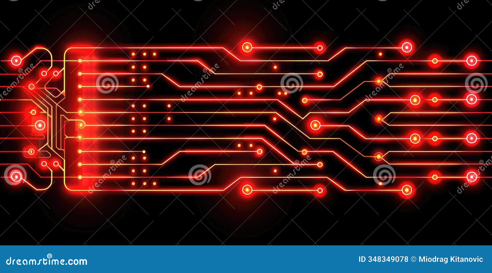 Dynamic Red Circuitry with Illuminated Paths on a Dark Background Stock ...