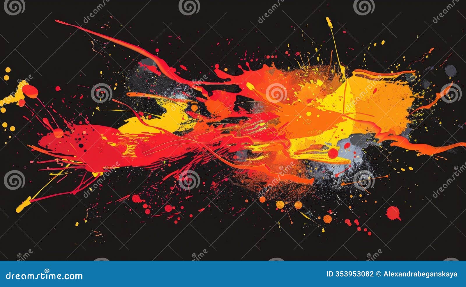 Dynamic Red and Yellow Abstract Paint Splatter on Black Background ...