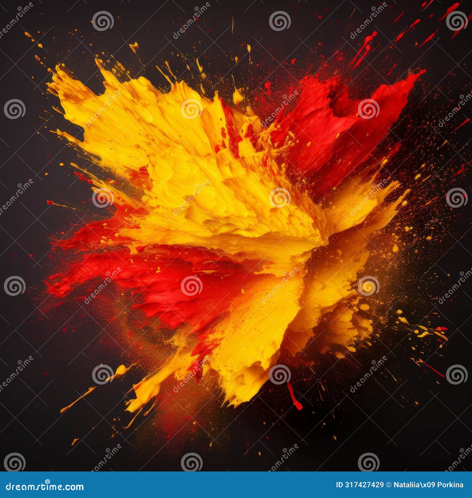 Dynamic Red and Yellow Paint Explosion Captured on Dark Background ...