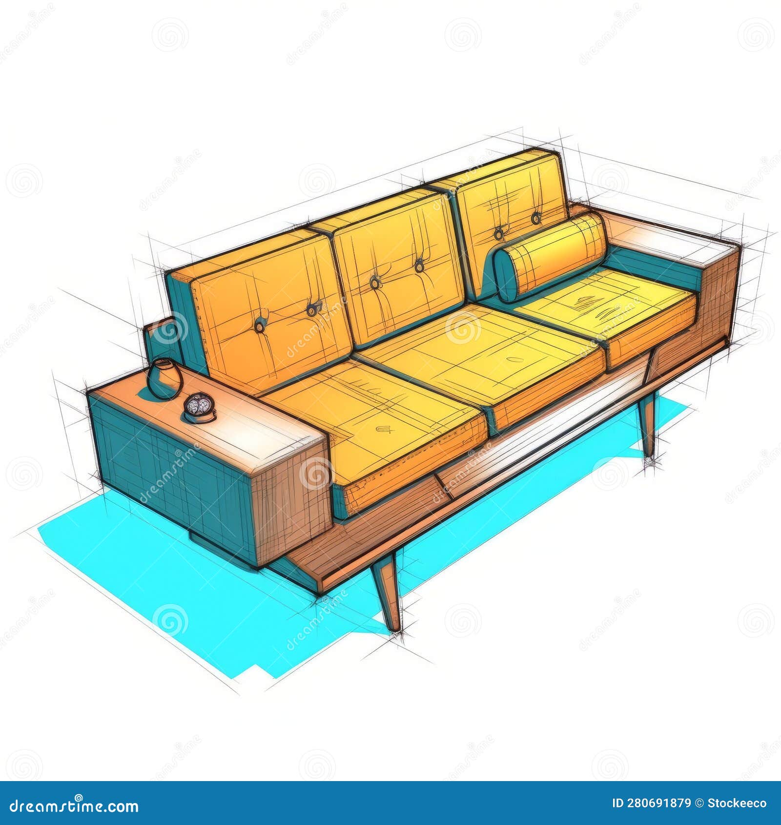Orange Couch Modern Sketch by Rmit Stock Illustration - Illustration of ...