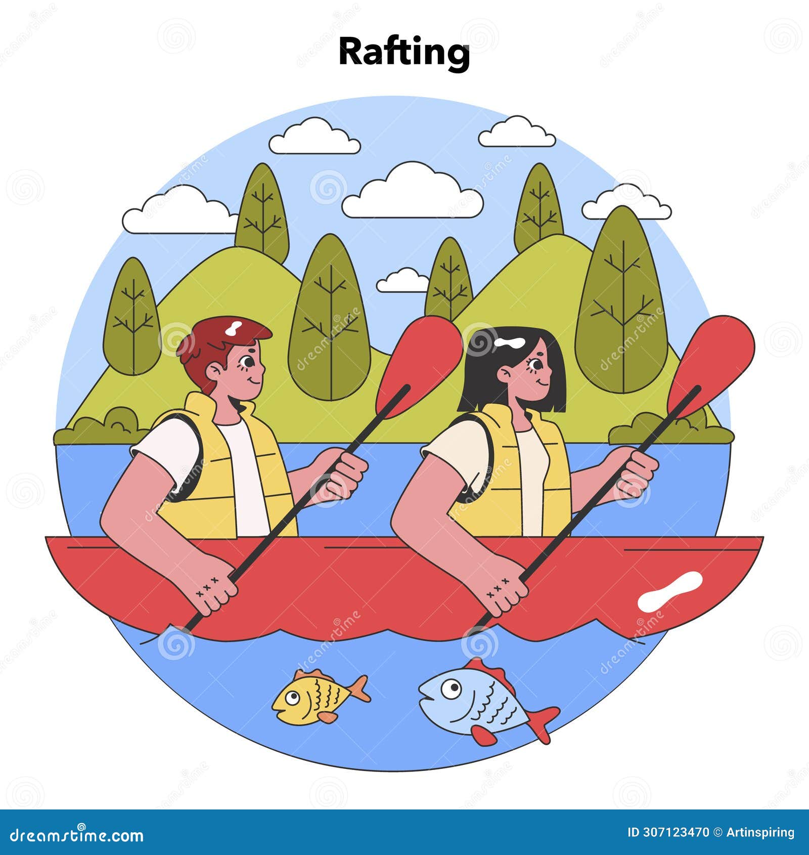 Dynamic River Rafting. Flat Vector Illustration. Stock Vector ...