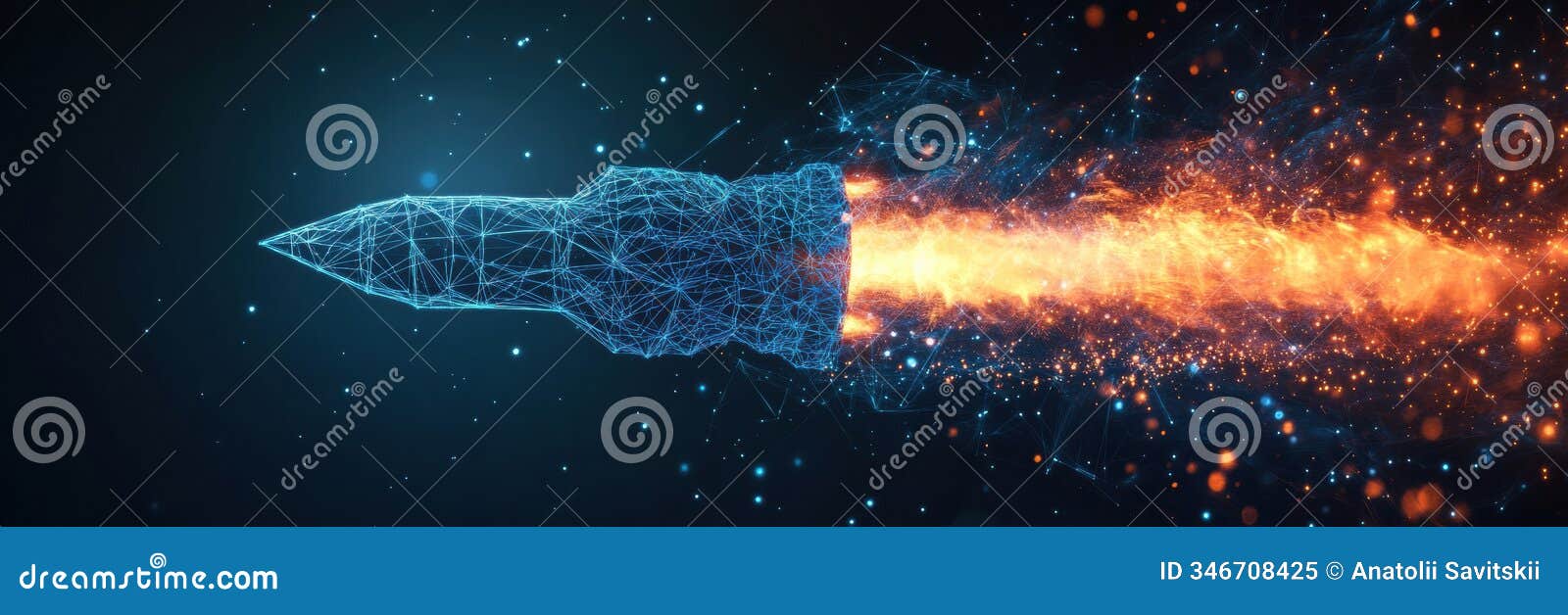 A Dynamic Rocket Launch Against A Cosmic Background Of Clouds And Stars ...