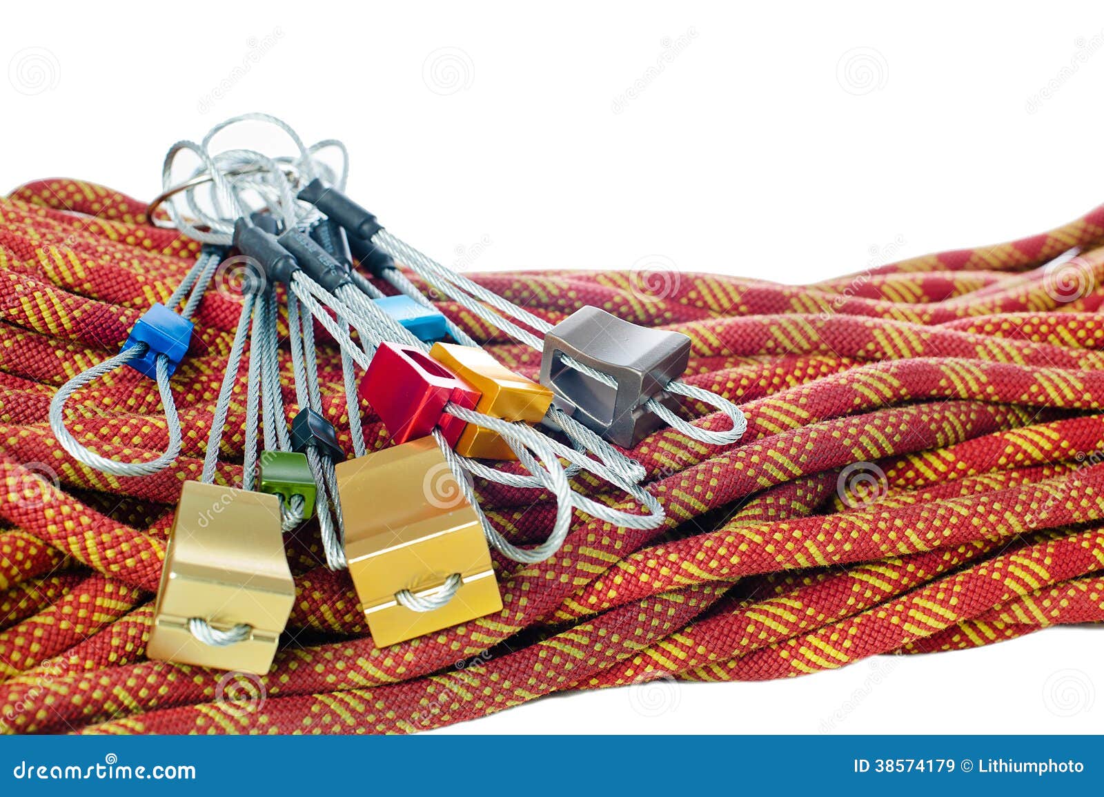Dynamic Rope and Set of Climbing Chocks Stock Image - Image of ...