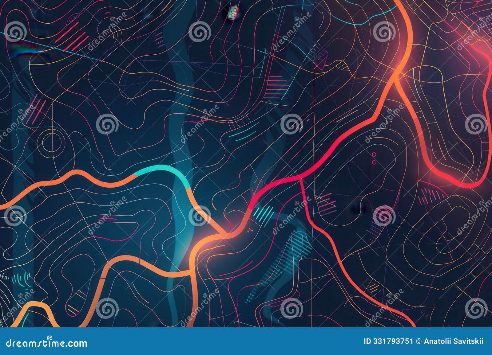 Dynamic Routes in Vibrant Colors Overlay a Stylized Map, Emphasizing ...