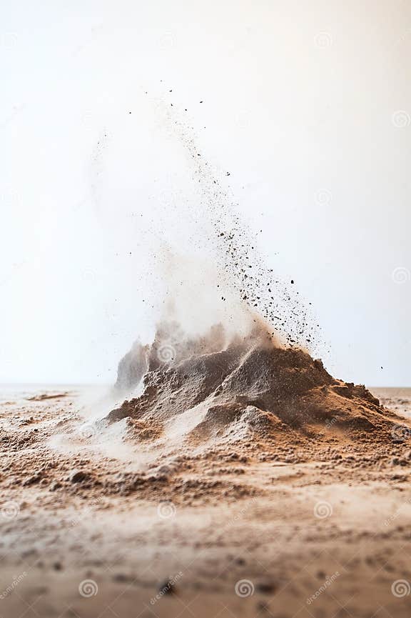 Dynamic Sand Explosion Captured in Mid-Air Against a Neutral Background ...