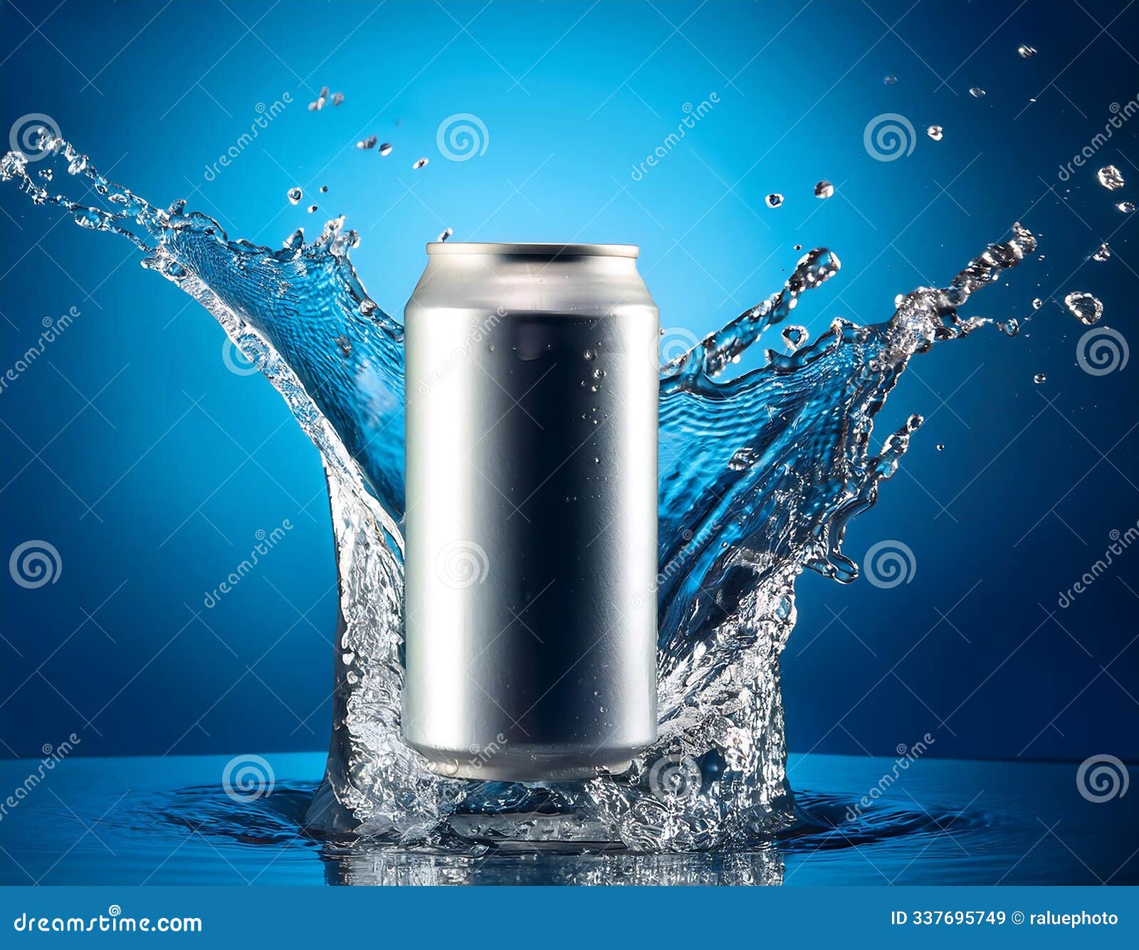 Dynamic Scene of a Can and Water Splash Against a Blue Background Stock ...
