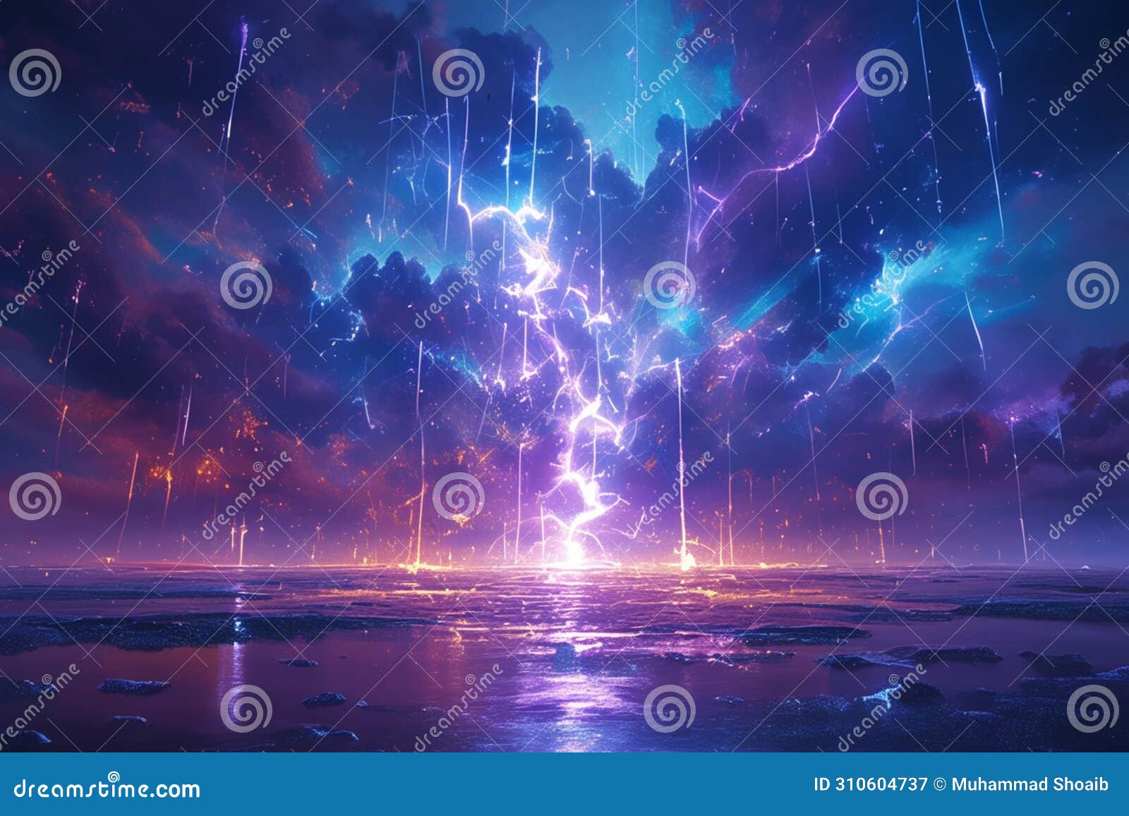 Dynamic Scene Captured in 3D Rendering, Showcasing Colorful Lightning ...