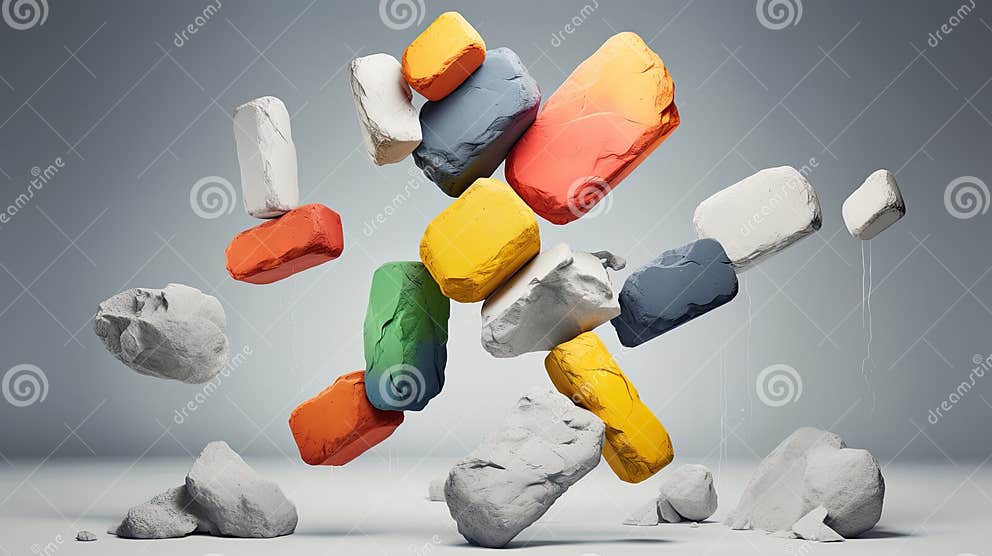 Dynamic Scene of Colored Minerals. Abstract Composition of Multicolored ...