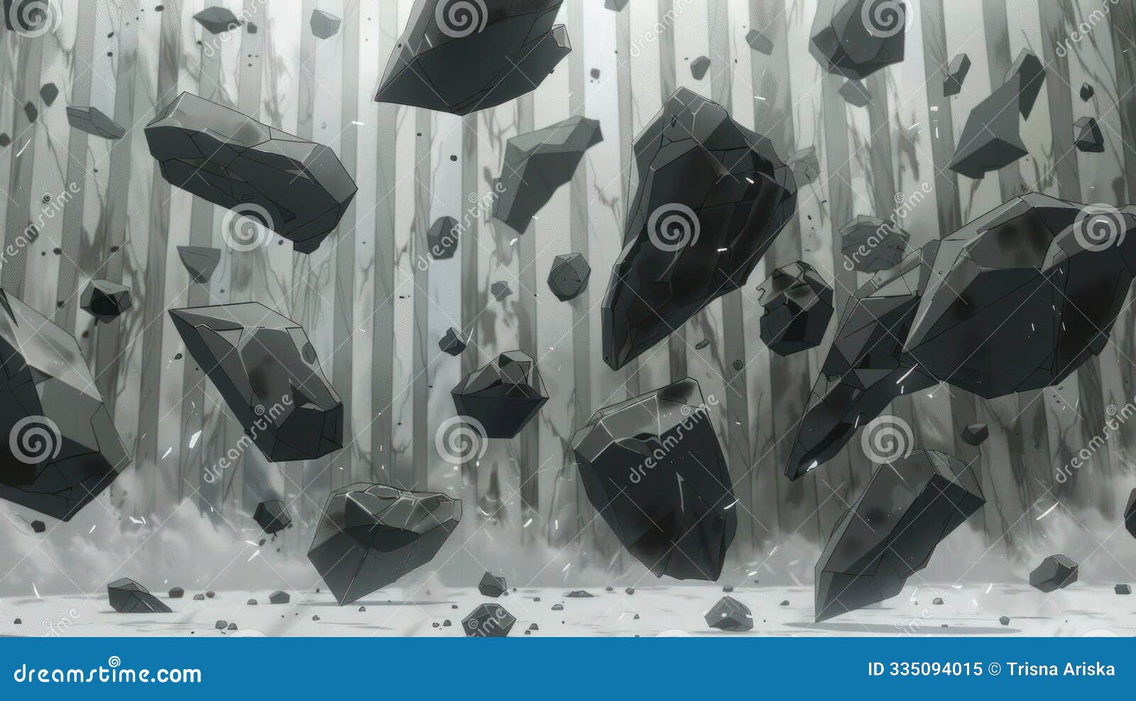 A Dynamic Scene Depicting Floating Black Rocks Against a Textured ...