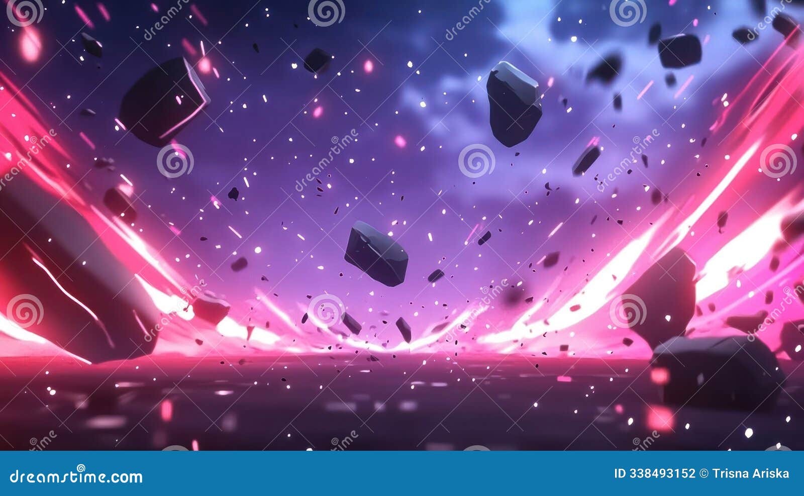 A Dynamic Scene Depicting Floating Rocks Amidst Vibrant Energy Waves ...
