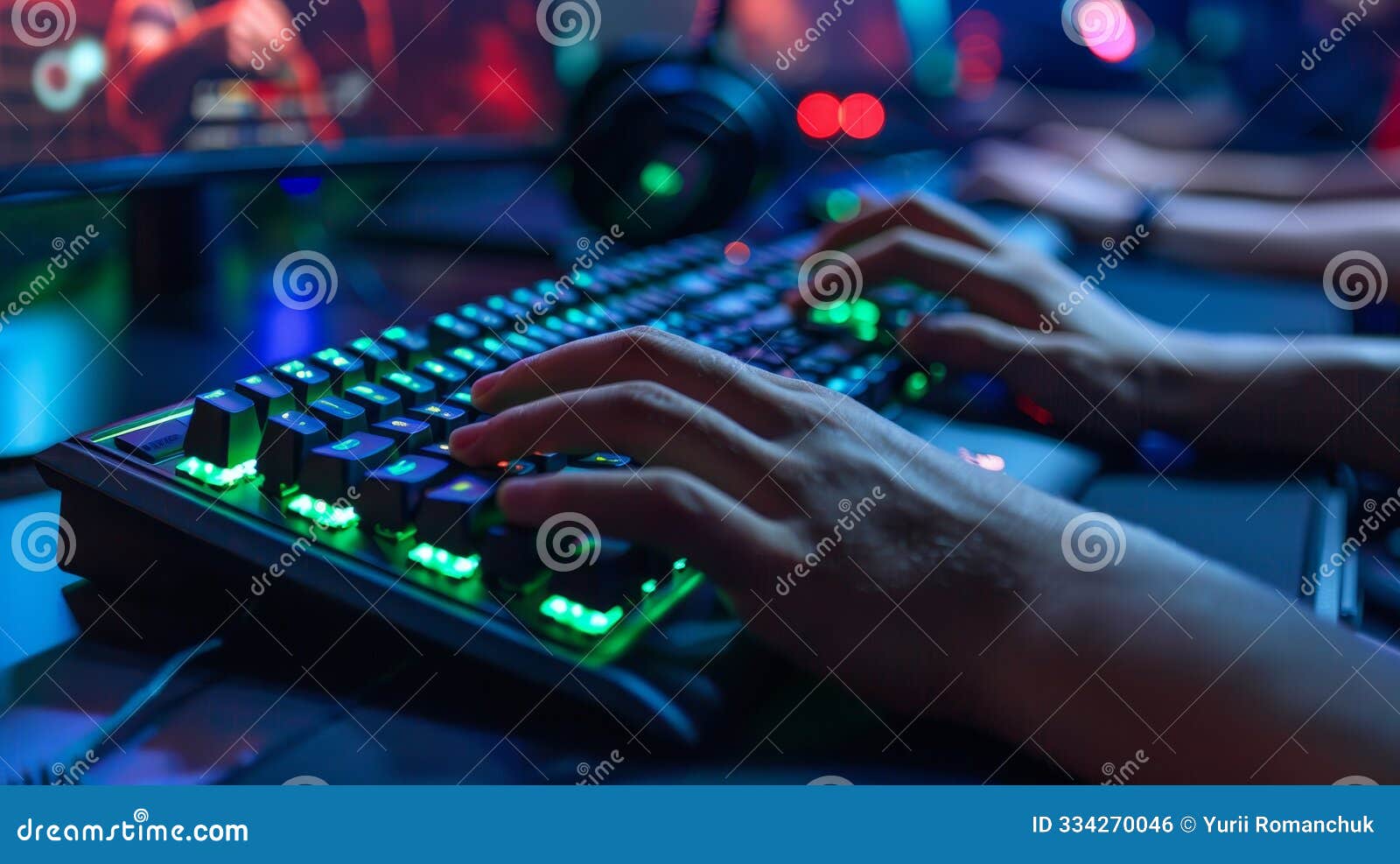 Dynamic Scene of Hands Typing on a Vibrant Gaming Keyboard with Gamers ...