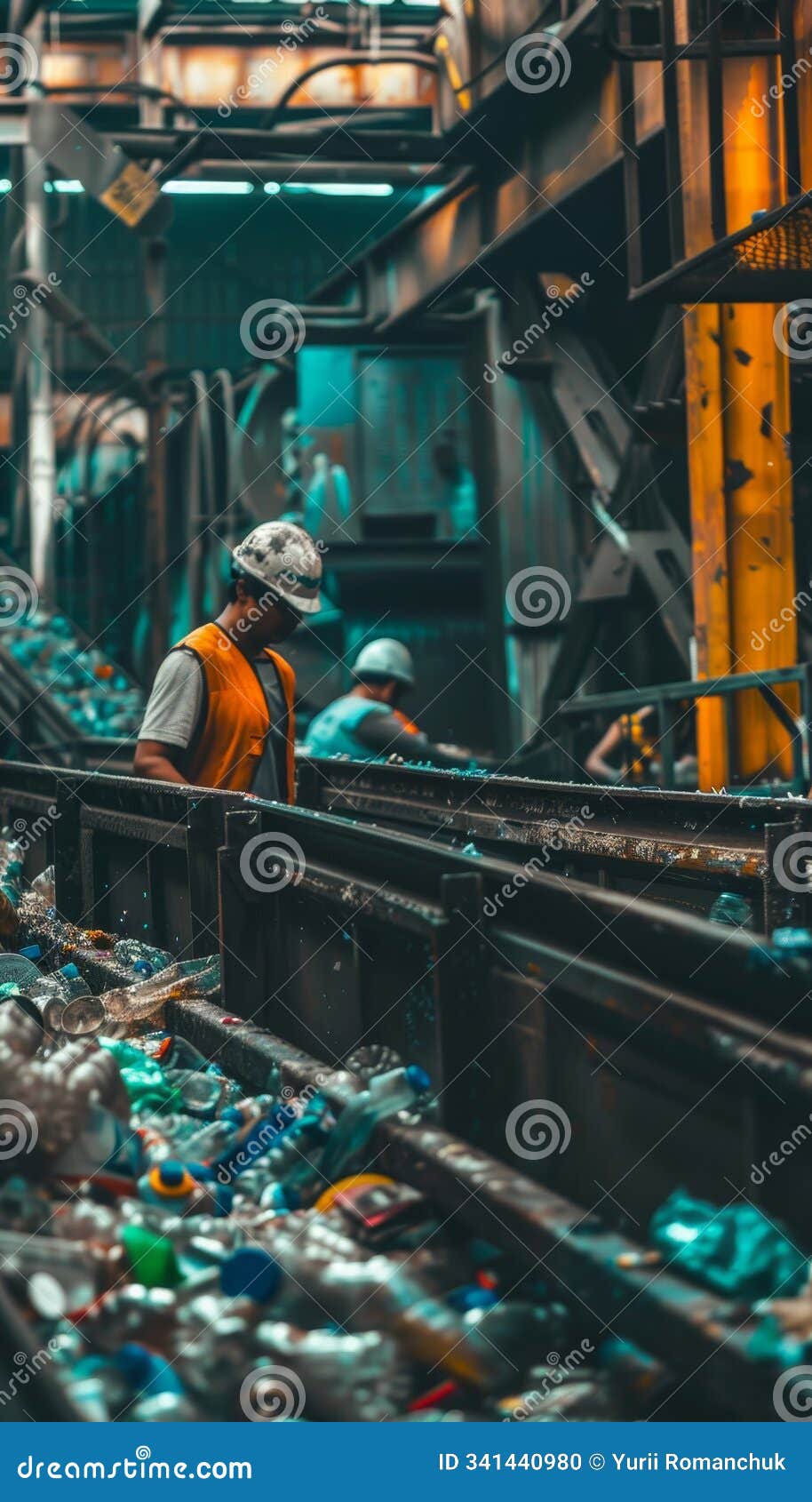 Dynamic Scene Inside a Recycling Plant Workers Separating Plastic Waste ...