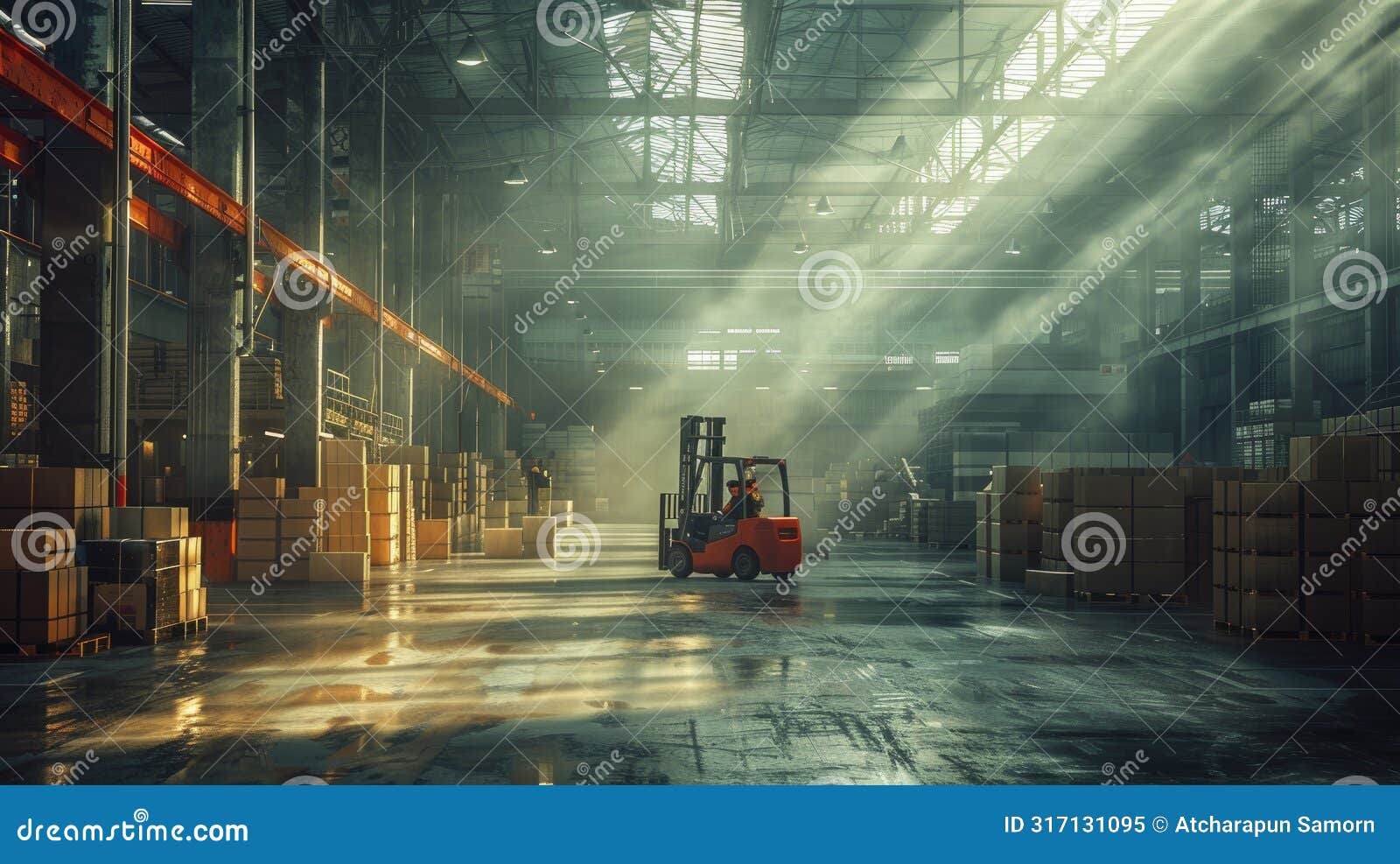 A Dynamic Scene in a Large Warehouse with a Forklift, a Warehouse ...