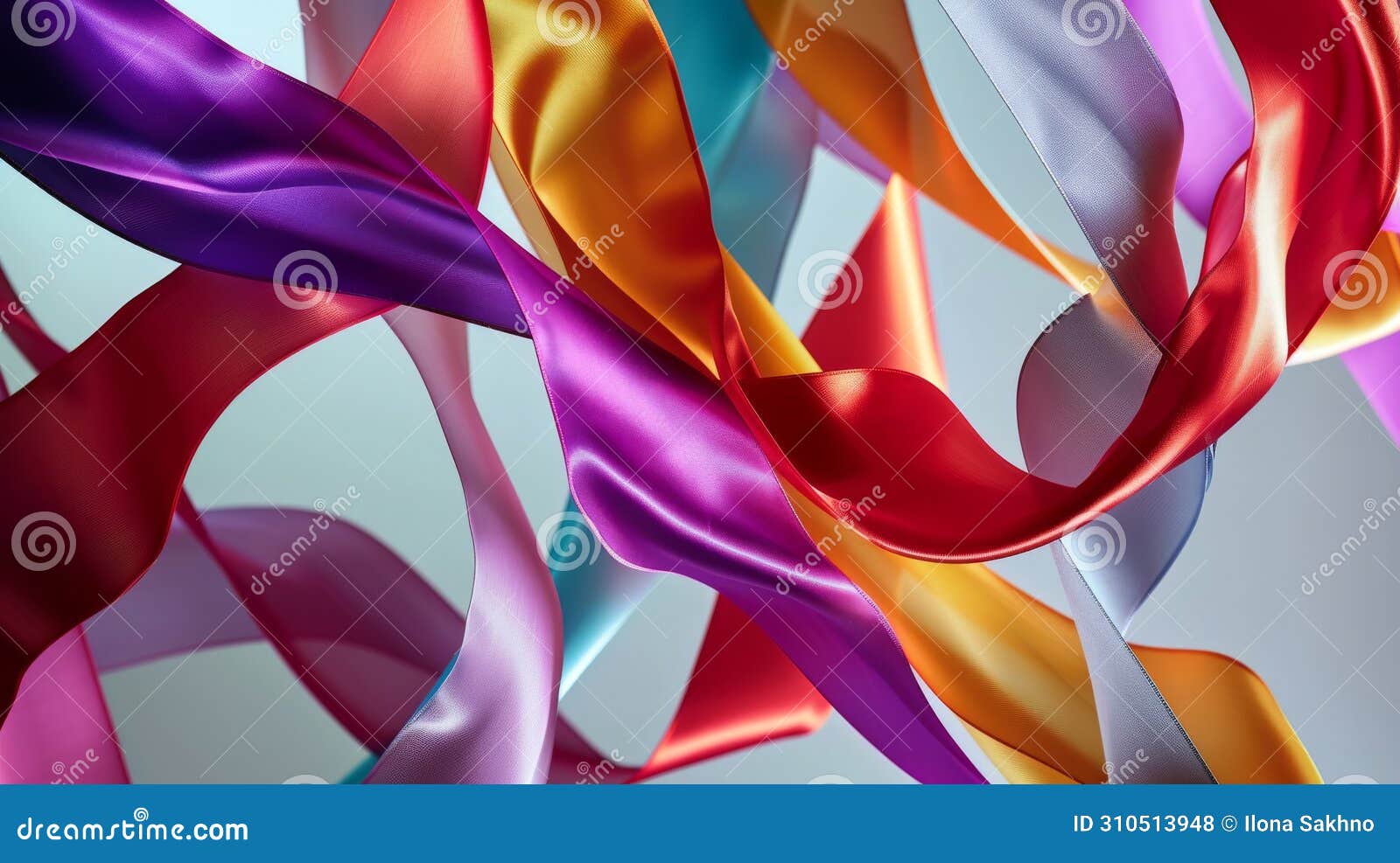 A Dynamic Scene of Multicolored Satin Ribbons Suspended in Mid-air ...
