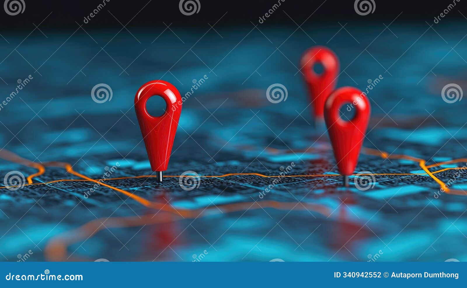 Dynamic Scene of Red Location Pins on a Digital Map, Symbolizing ...
