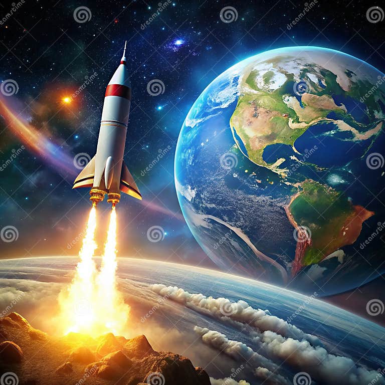 A Dynamic Scene of a Rocket Launching into Space with Earth in the ...