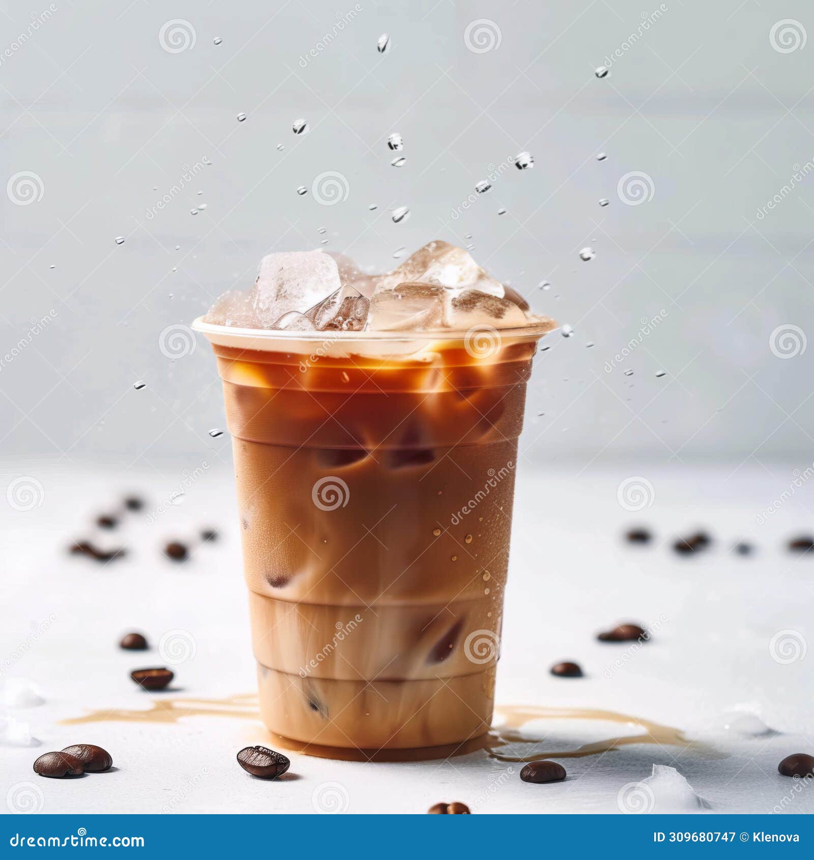 A Dynamic Scene of Spilled Iced Coffee with Splashes and Stray Ice ...