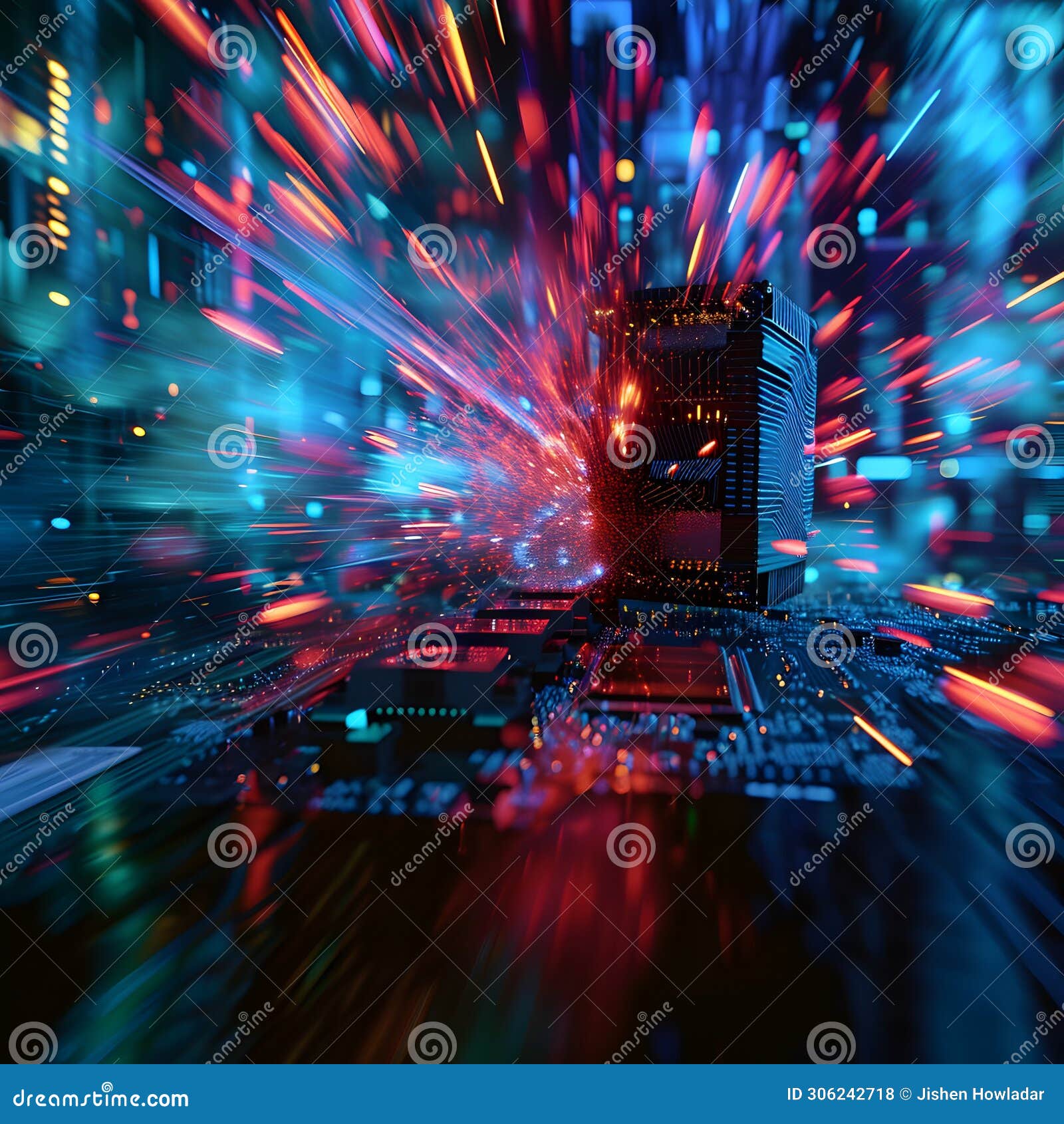 A Dynamic Scene of a Supercomputer Powering Up Stock Illustration ...