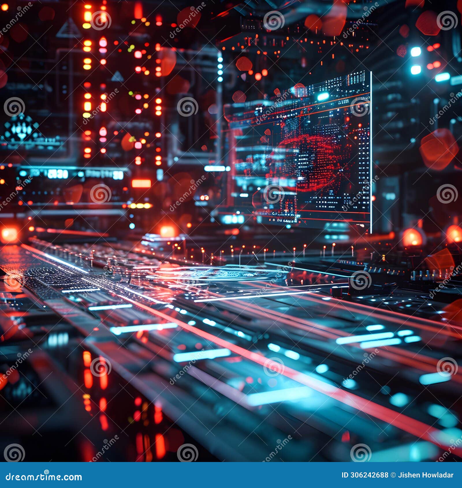 A Dynamic Scene of a Supercomputer Powering Up Stock Illustration ...