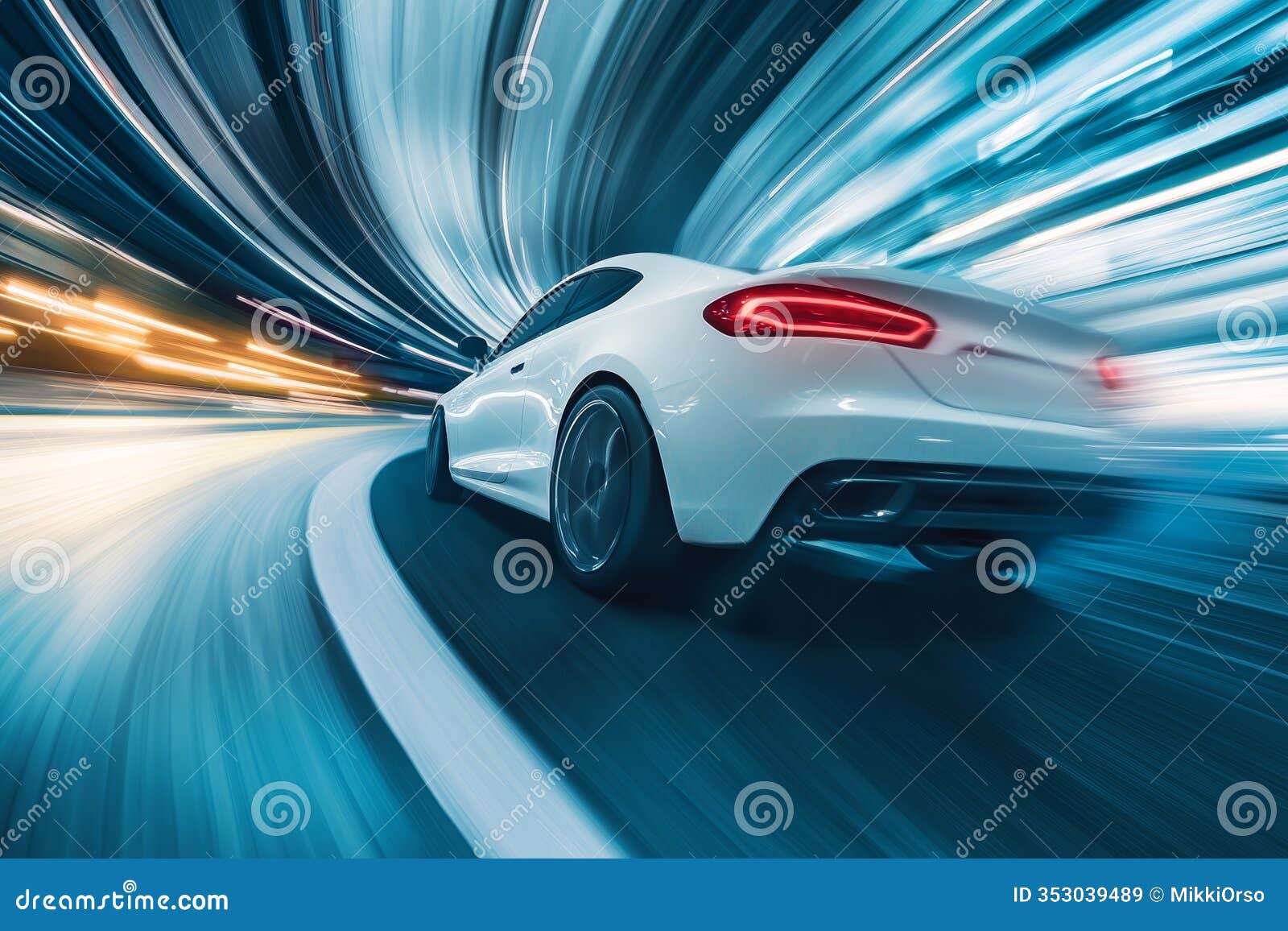 Dynamic Scene of a White Business Car Taking a Turn while a Blue Car ...