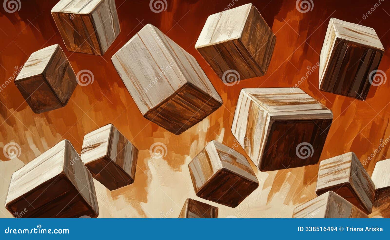 A Dynamic Scene of Wooden Blocks Floating in a Warm-toned Background ...