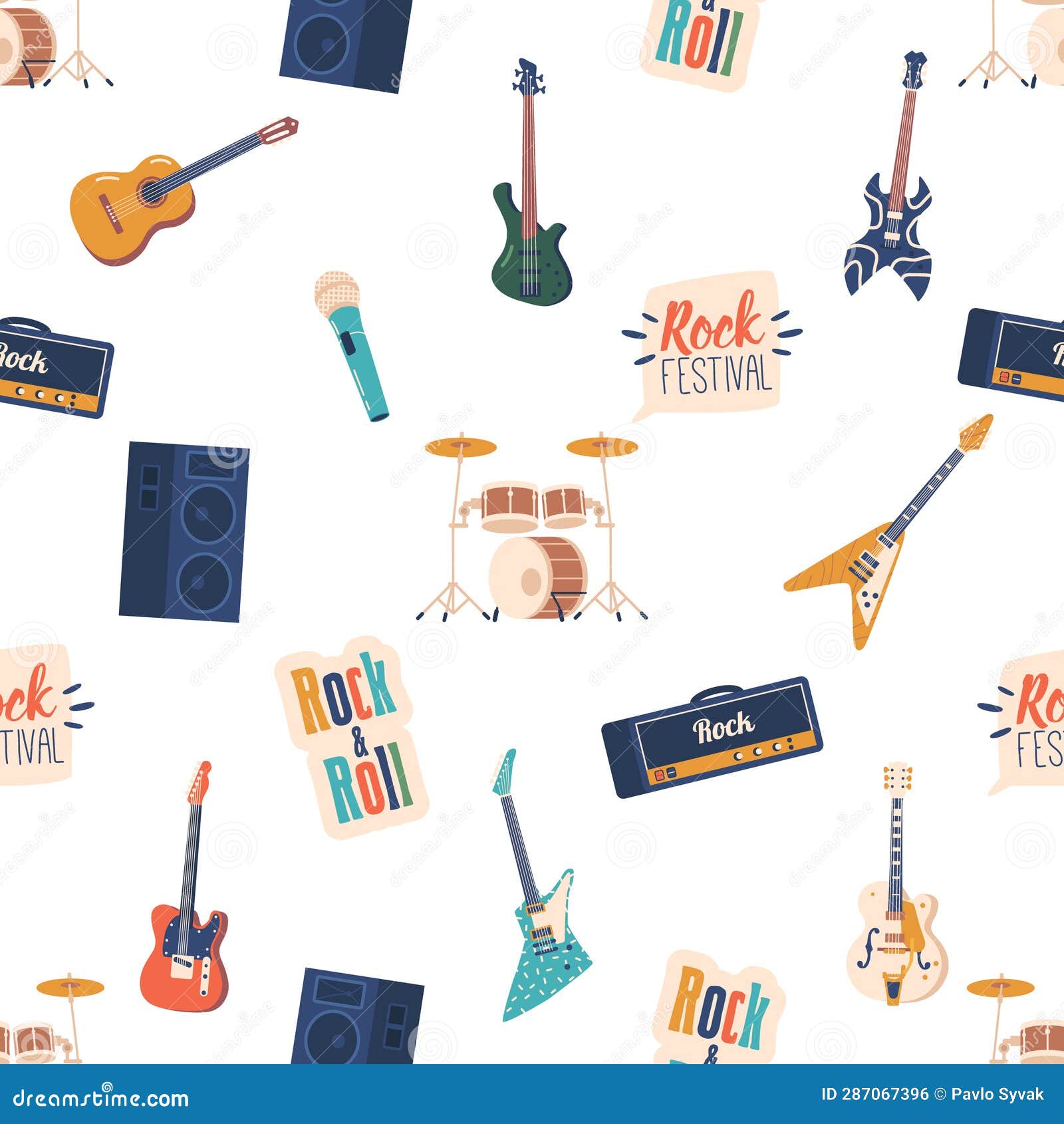 Dynamic Seamless Pattern Featuring an Array of Rock Music Instruments ...