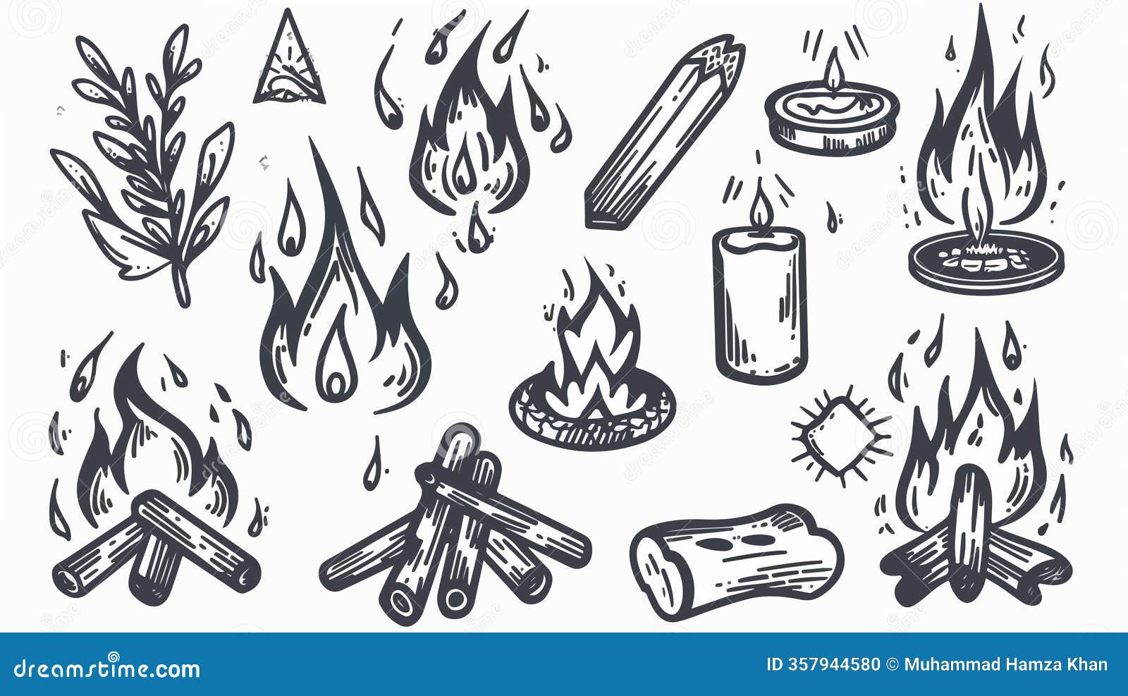 Dynamic Set of Fire Doodle Line Illustrations for Creative Projects ...