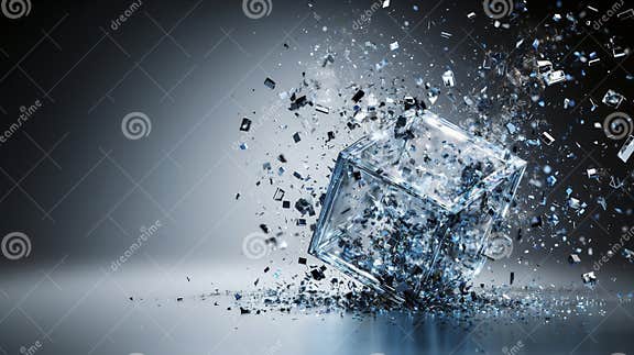 Dynamic Shattering of a Glass Cube Studio Environment Abstract Art Dark ...