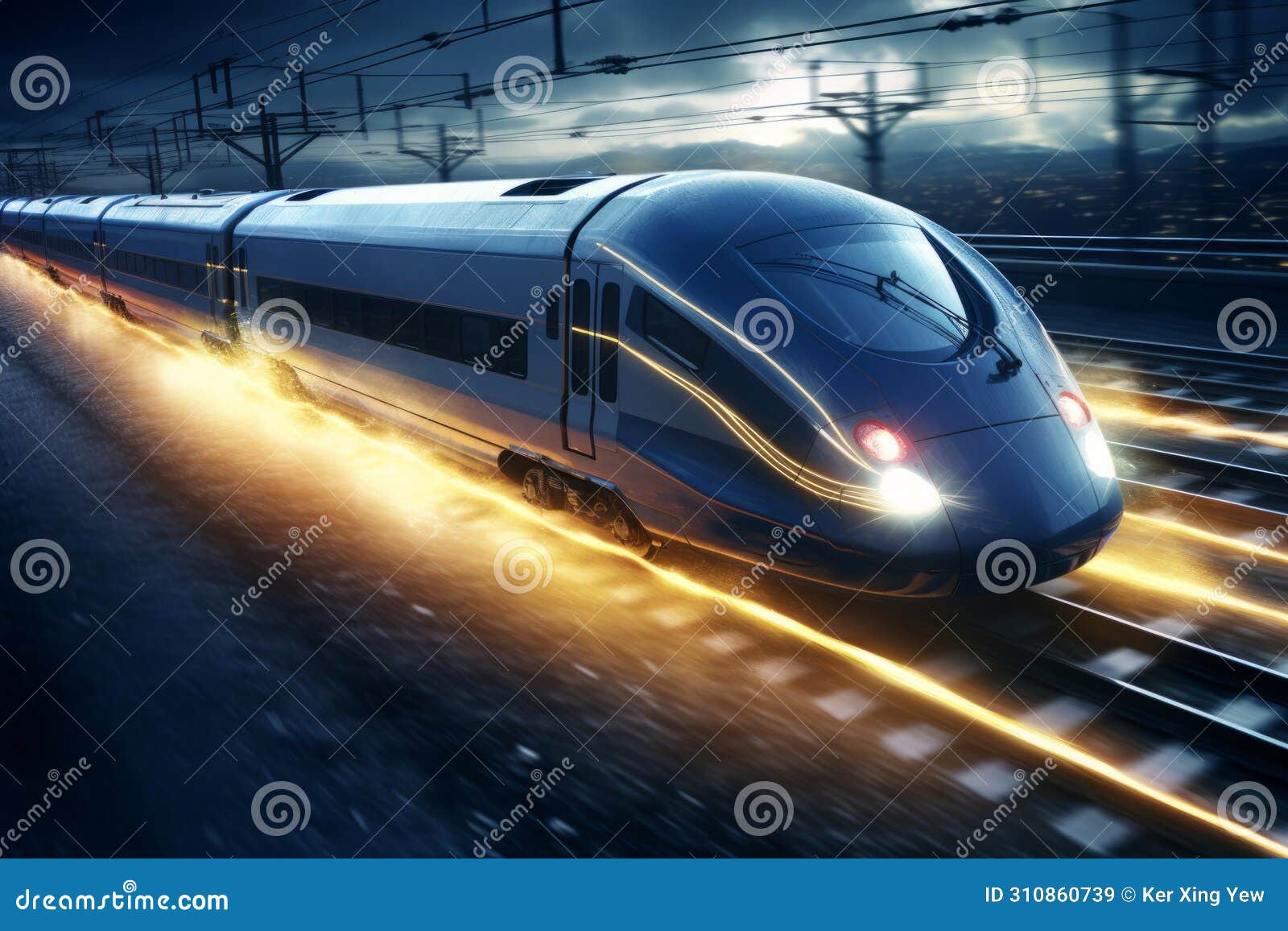 A Dynamic Shot of a High-speed Train Powered by Electricity from ...