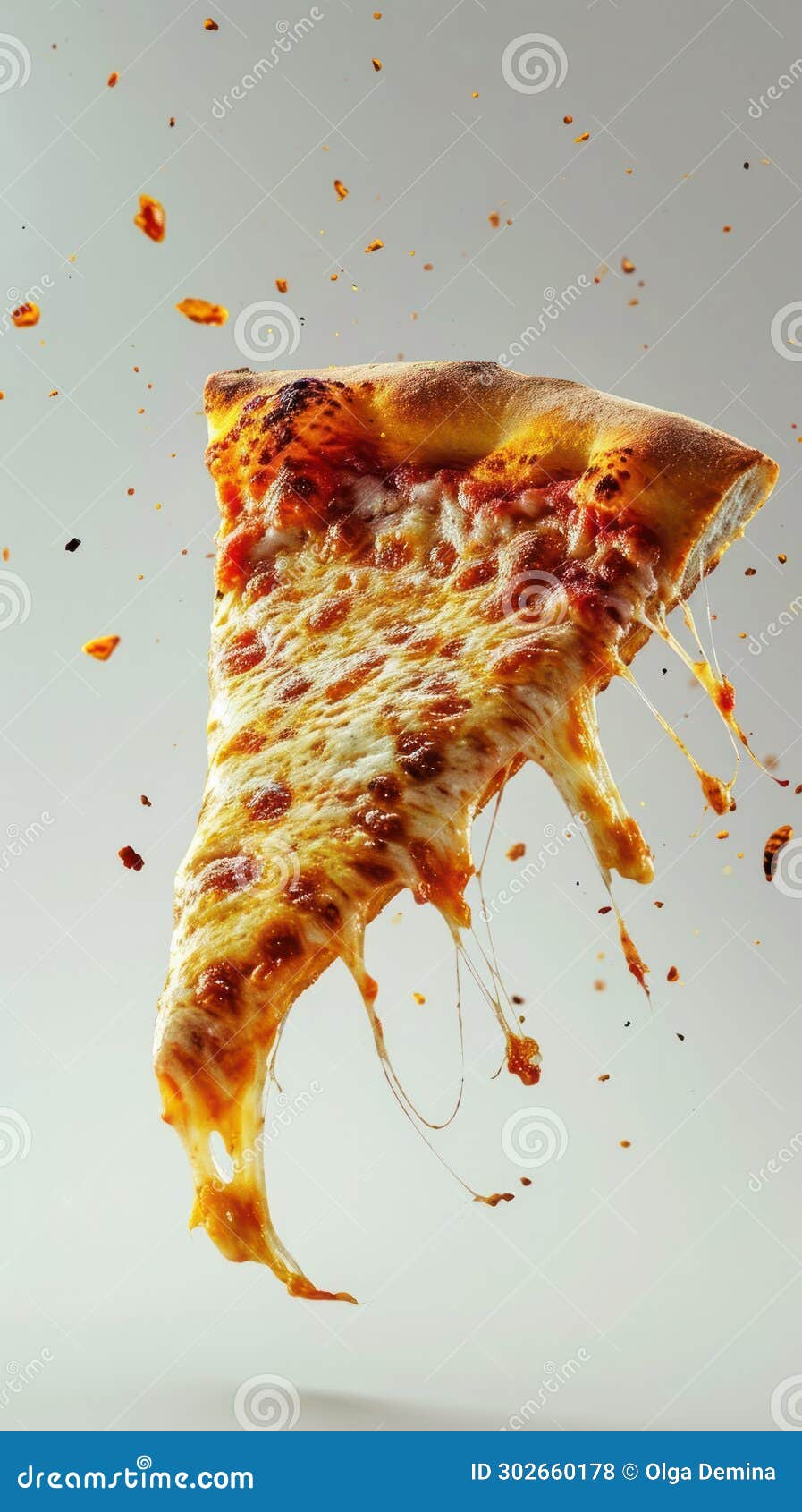 Dynamic Shot of a Levitating Pizza Slice with Cheese and Toppings Mid ...