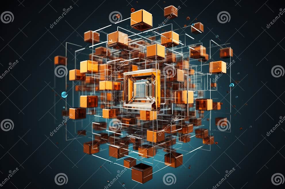 A Dynamic Shot of a Rotating 3D Cube Composed of Geometric Shapes Stock ...