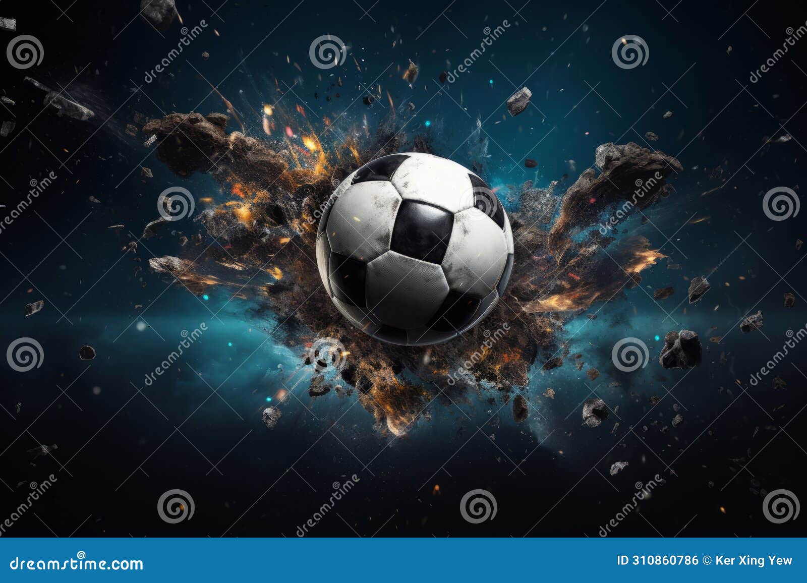 A Dynamic Shot of a Soccer Ball in Mid-air after a Powerful Header ...