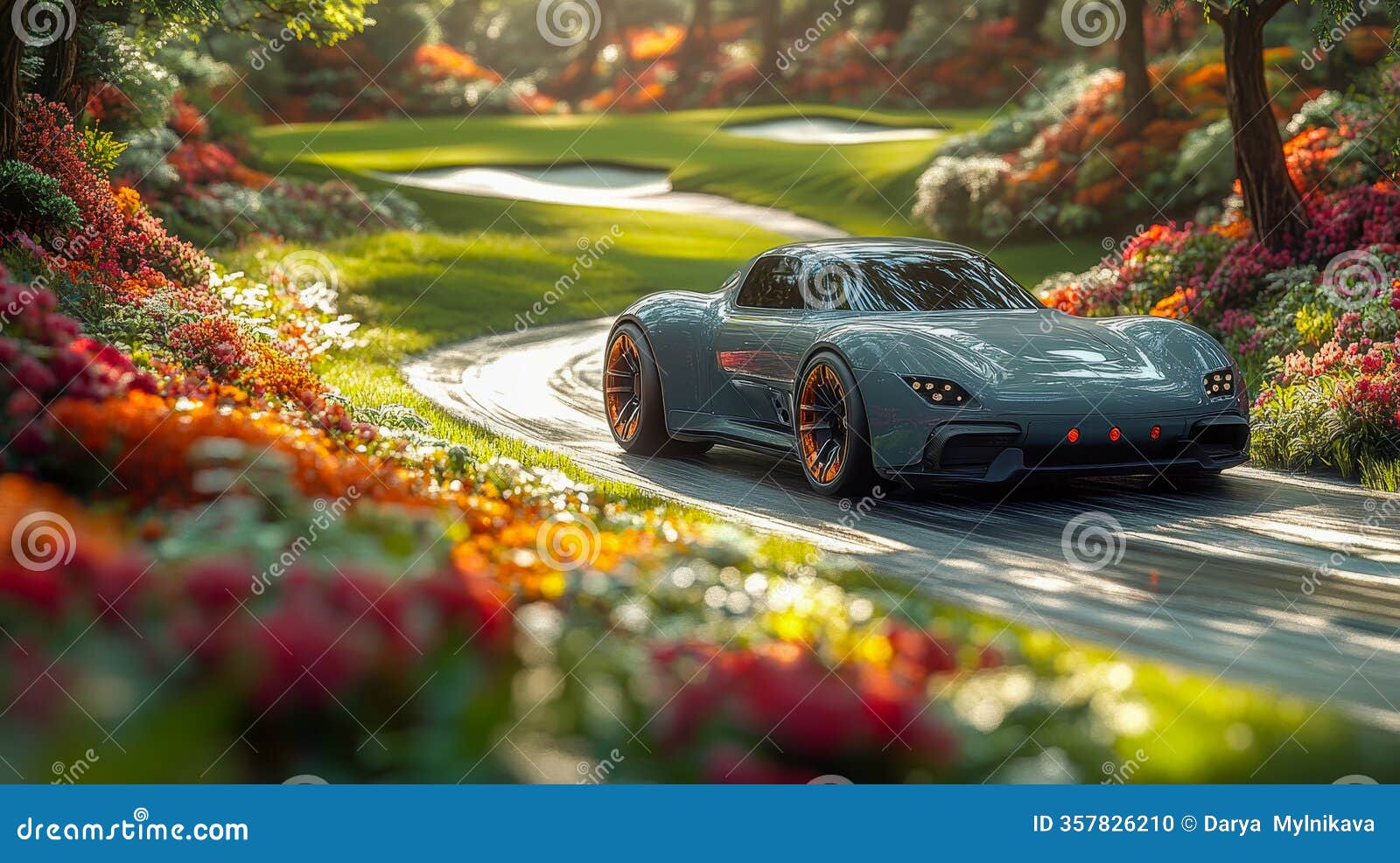 Dynamic Side View of a Car Driving on a Winding Road Stock Photo ...