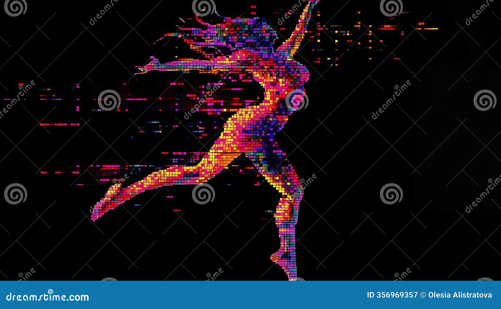 A Dynamic Silhouette of a Dancer, Composed of Colorful Pixel Elements ...