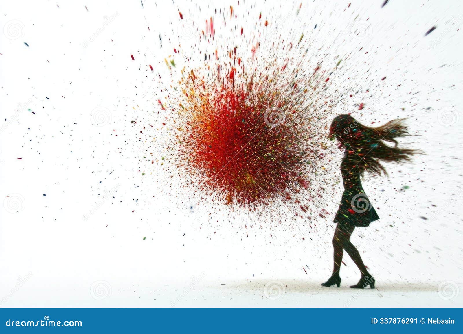 Dynamic Silhouette with Exploding Burst of Colors on White Background ...