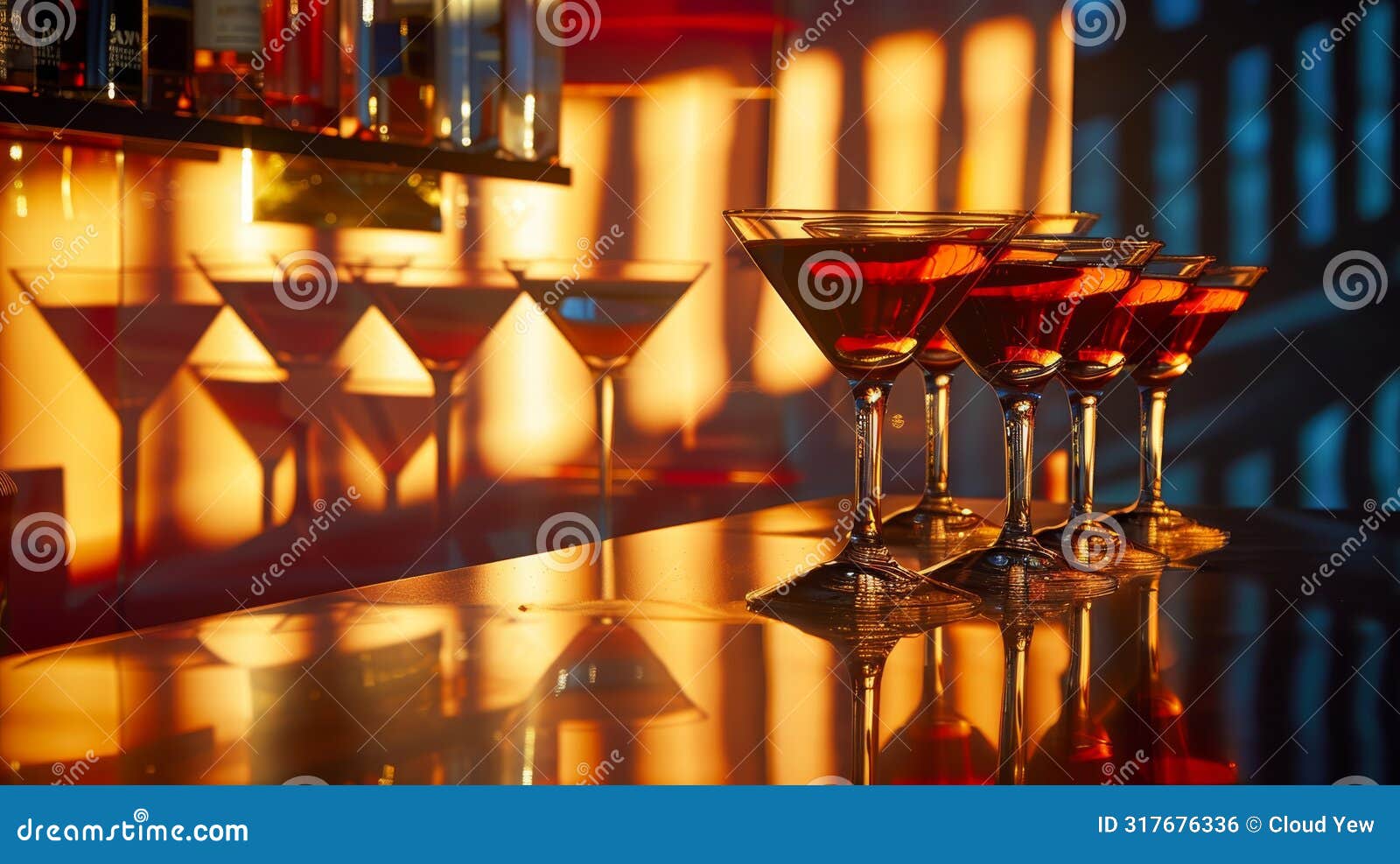 Dynamic Silhouette of Floating Cocktail Glasses in a Bar Setting Stock ...