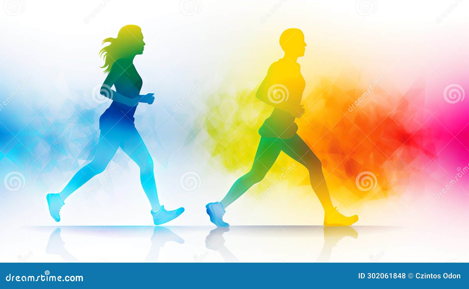 The Dynamic Silhouette Style Features a Female and Male Running ...